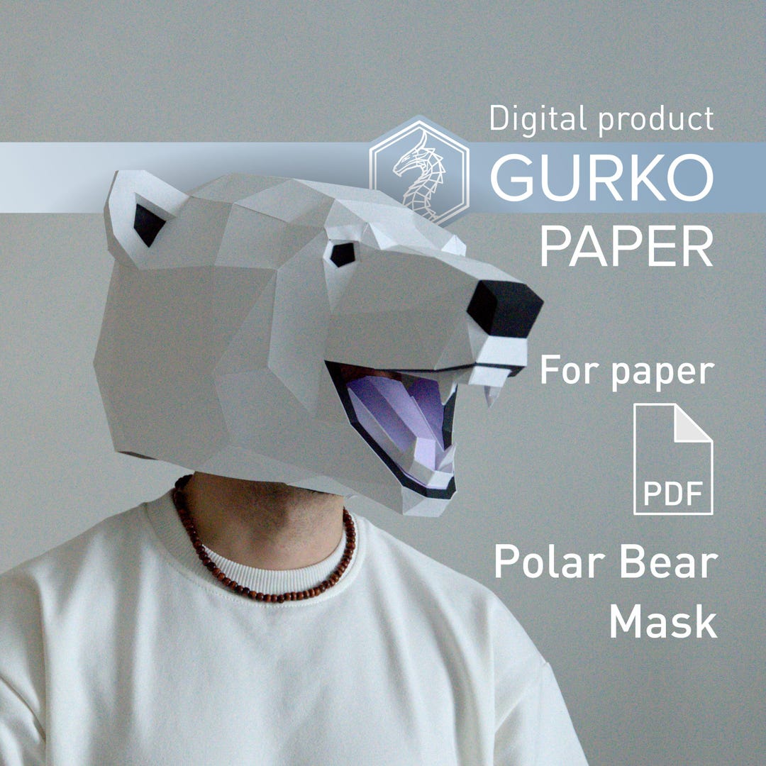 Polar Bear Mask Papercraft, Digital Template, PDF Download, Gurko, 3D ...