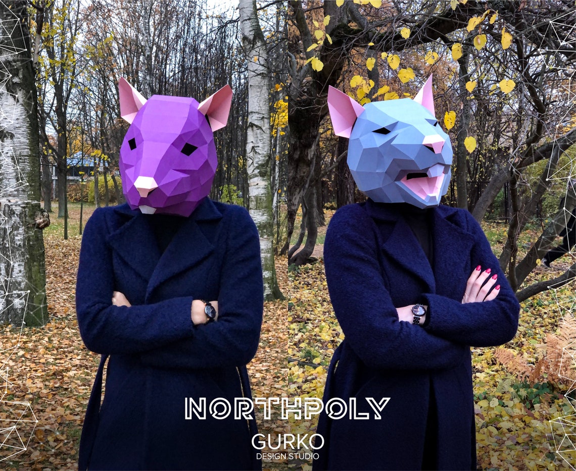 2 Rat Masks Papercraft, Mouse, Digital Template, PDF Download, Gurko ...