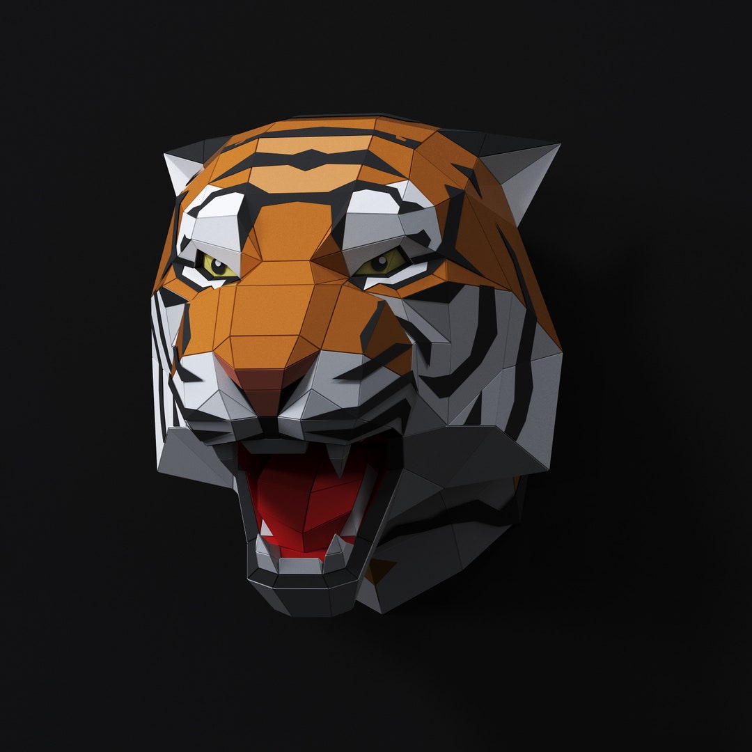 Angry Tiger Head Papercraft, Cat, Digital Template, PDF Download, Gurko ...
