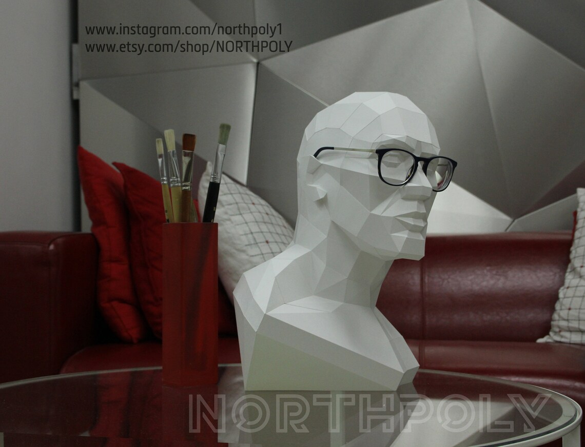 Male Bust Papercraft, Digital Template, PDF Download, Gurko, 3D Low ...