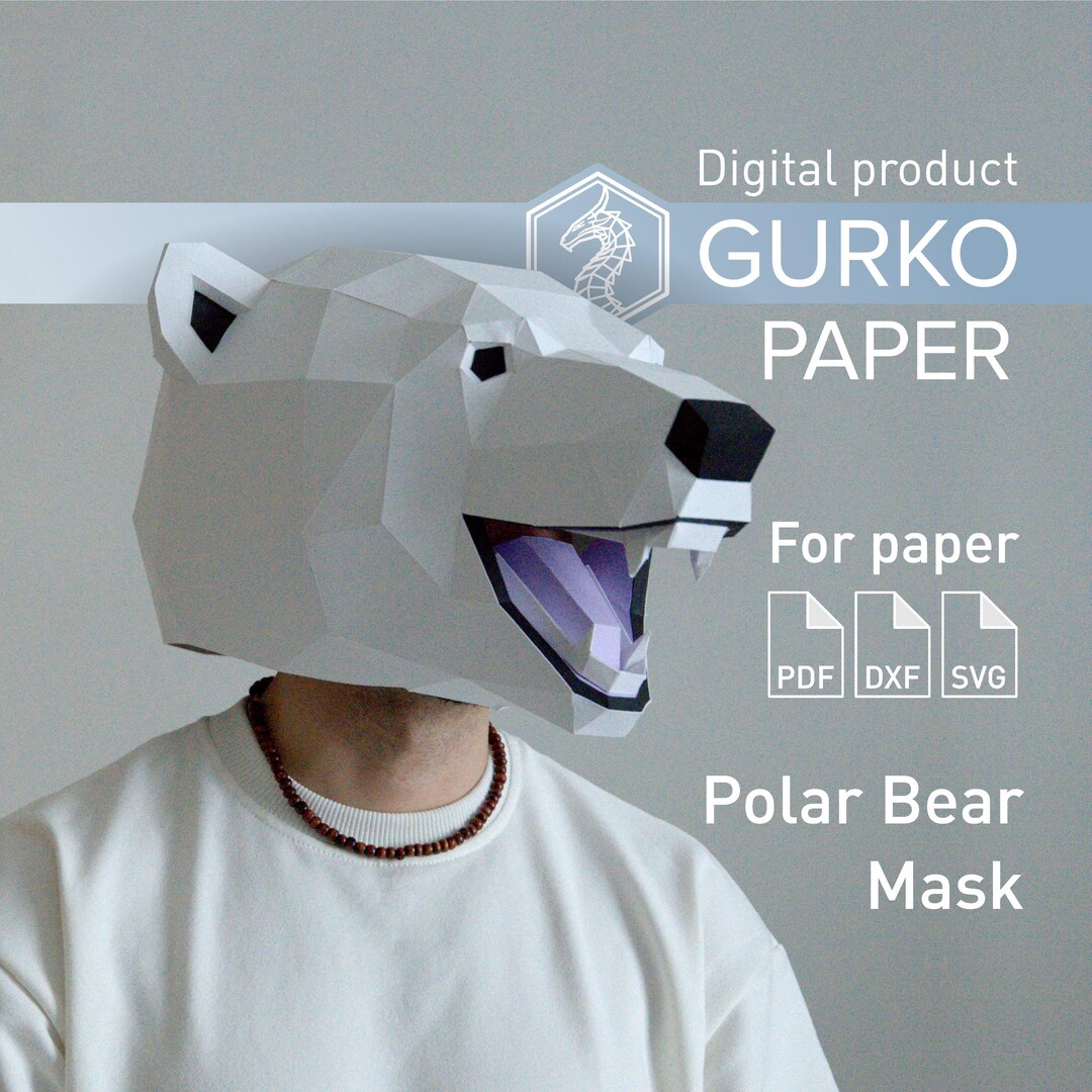 Polar Bear Mask Papercraft, Digital Template, PDF, SVG, DXF Download ...