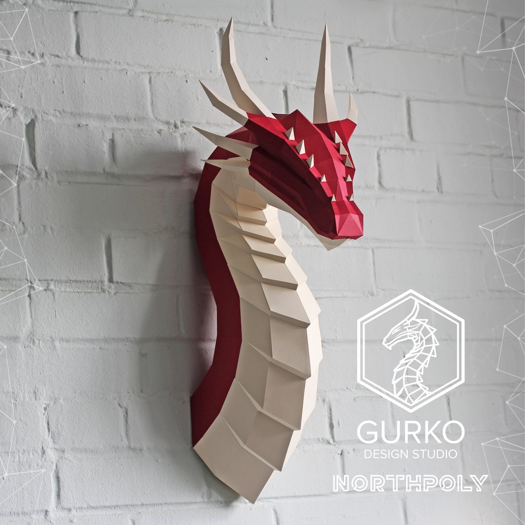 Fire Dragon Papercraft, Digital Template, PDF Download, Gurko, 3D Low ...