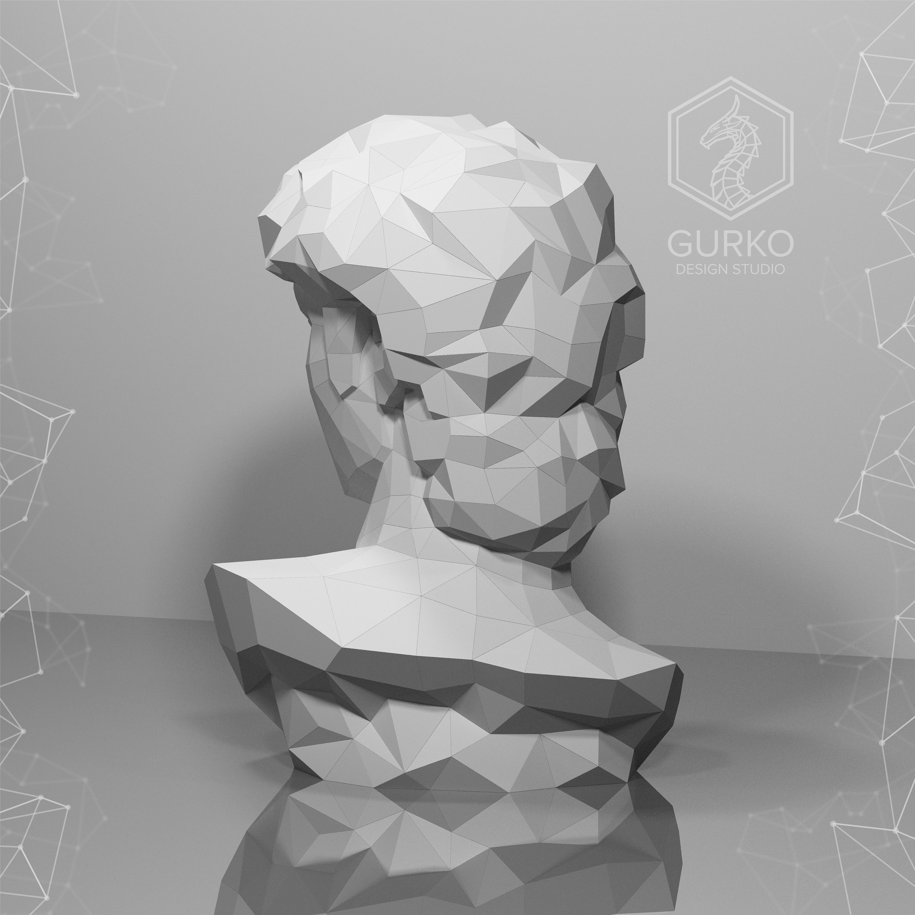 Bust of David 750 Mm Papercraft, Male Bust, Pdf, Gurko, Pepakura ...