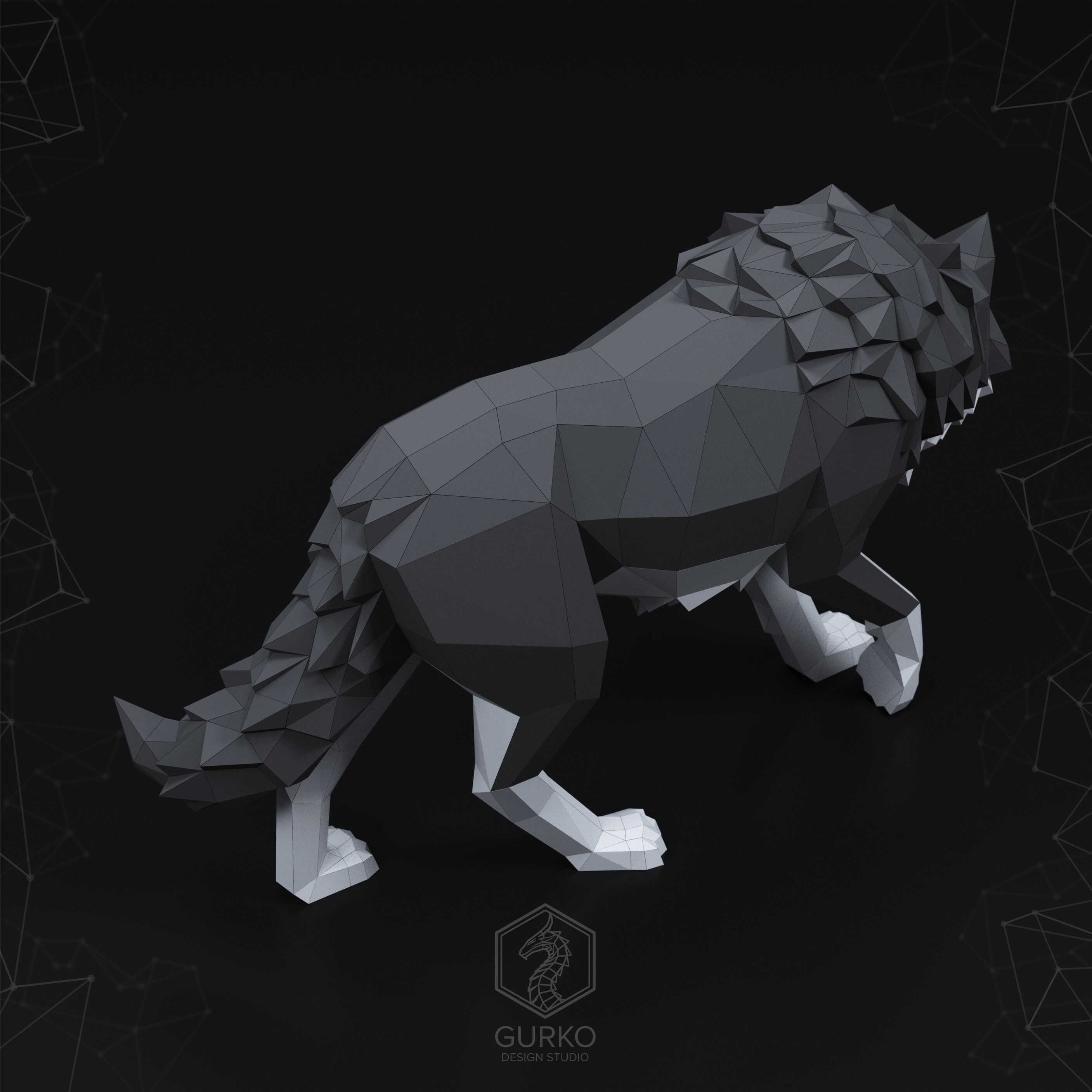 Crouching Wolf Papercraft, Digital Template, PDF, SVG, DXF Download ...