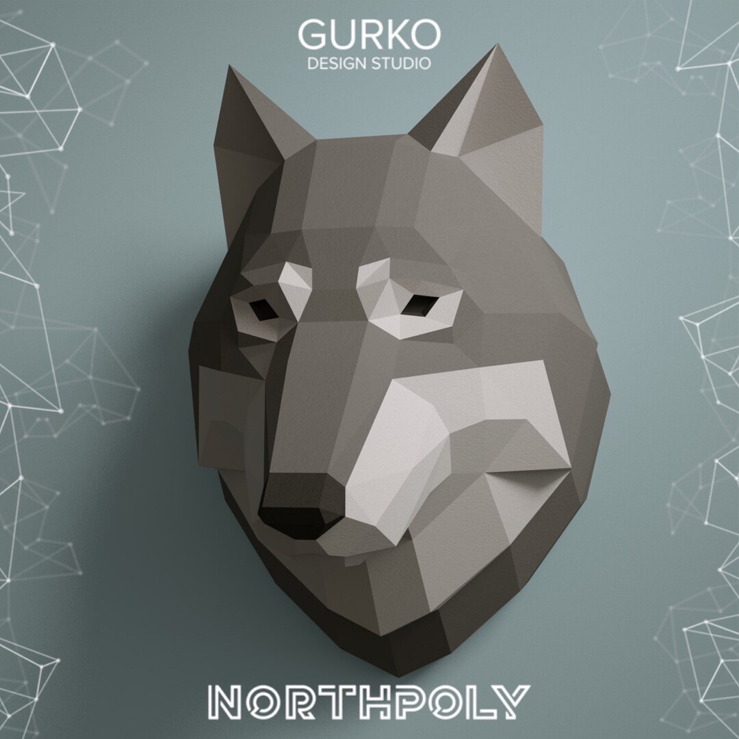 Wolf Head Papercraft, Digital Template, PDF Download, Gurko, Trophy, 3D ...