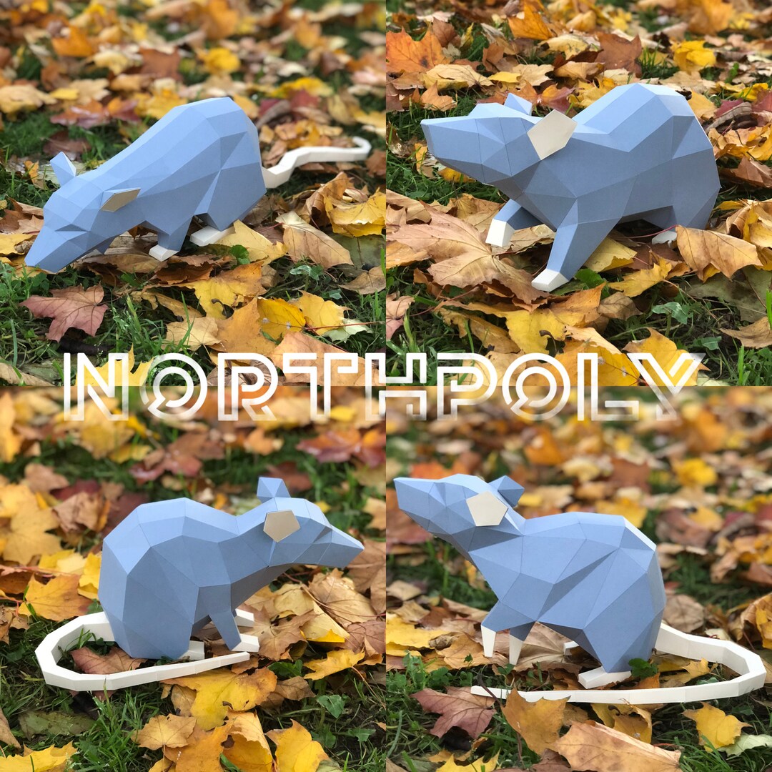 4 Rats Papercraft, Mouse, Digital Template, PDF Download, Gurko, 3D Low ...