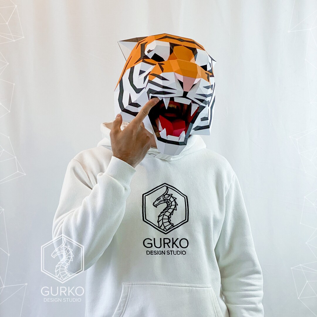 Angry Tiger Mask Papercraft, Cat, Digital Template, PDF Download, Gurko ...