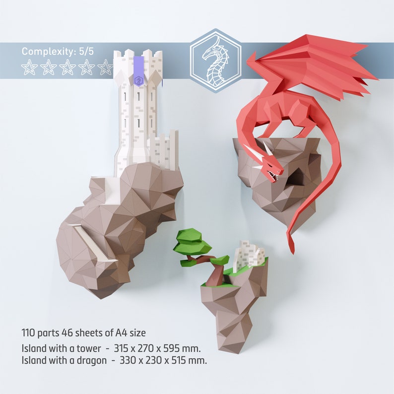 Papercraft Flying Island. Dragon Tower, Pdf, Gurko, Pepakura, Template ...