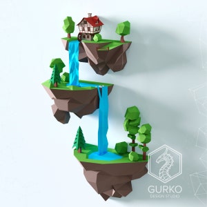 Papercraft Flying Island. Waterfall, Digital Template, PDF Download ...