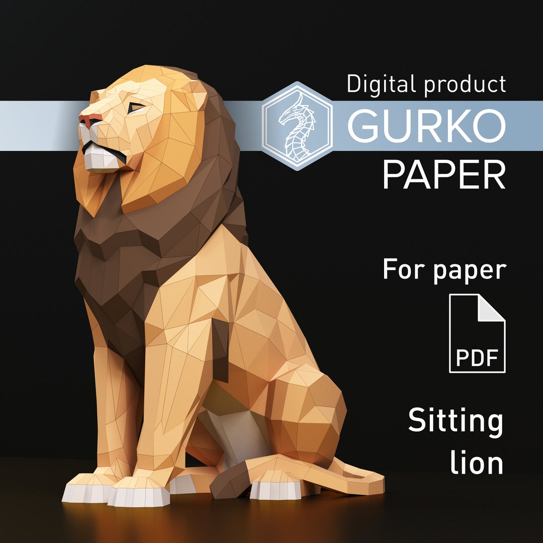 León Sentado Papercraft, Pdf, Gurko, Pepakura, Plantilla, Origami 3D ...
