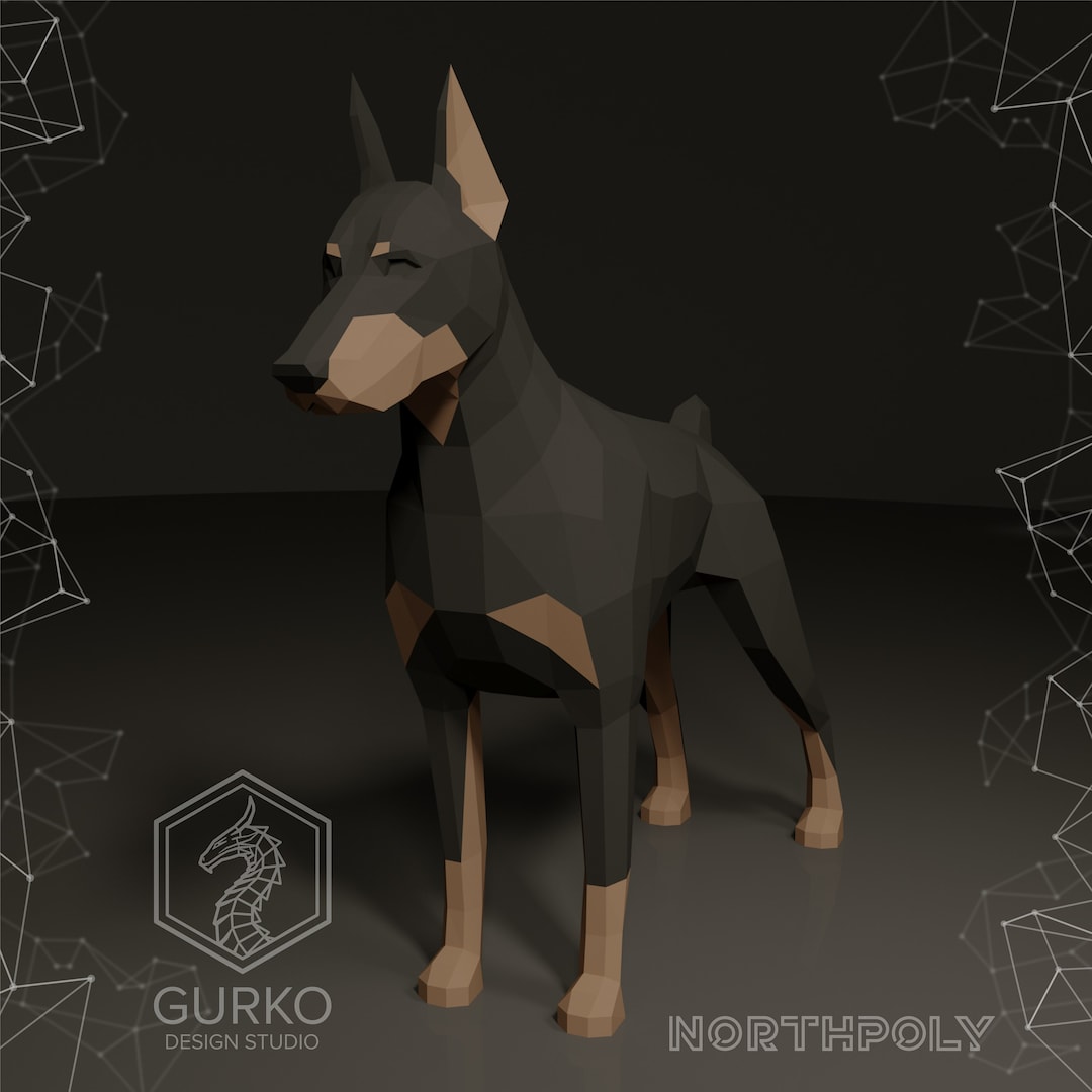 Doberman Papercraft, Dog, Digital Template, PDF Download, Gurko, 3D Low ...