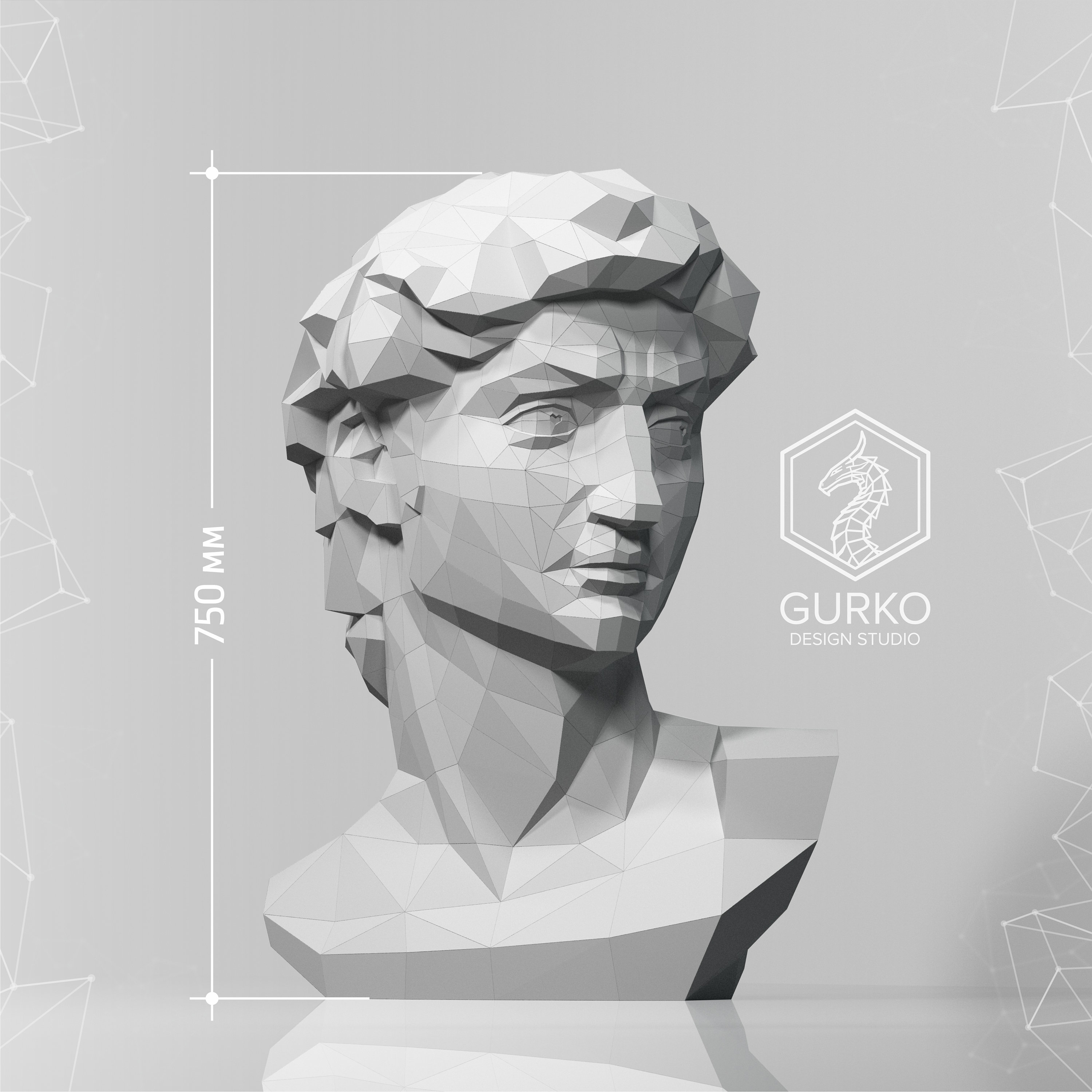 Bust of David 750 Mm Papercraft, Male Bust, Pdf, Gurko, Pepakura ...
