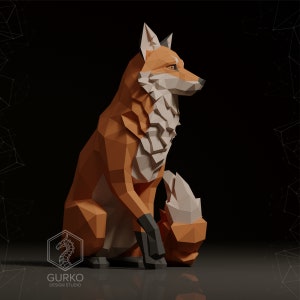 Sitting Fox Papercraft, Digital Template, PDF Download, Gurko, 3D ...