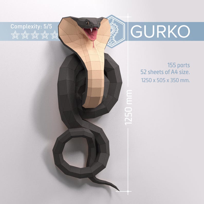 Papercraft Cobra on the Wall, Snake, Digital Template, PDF Download ...