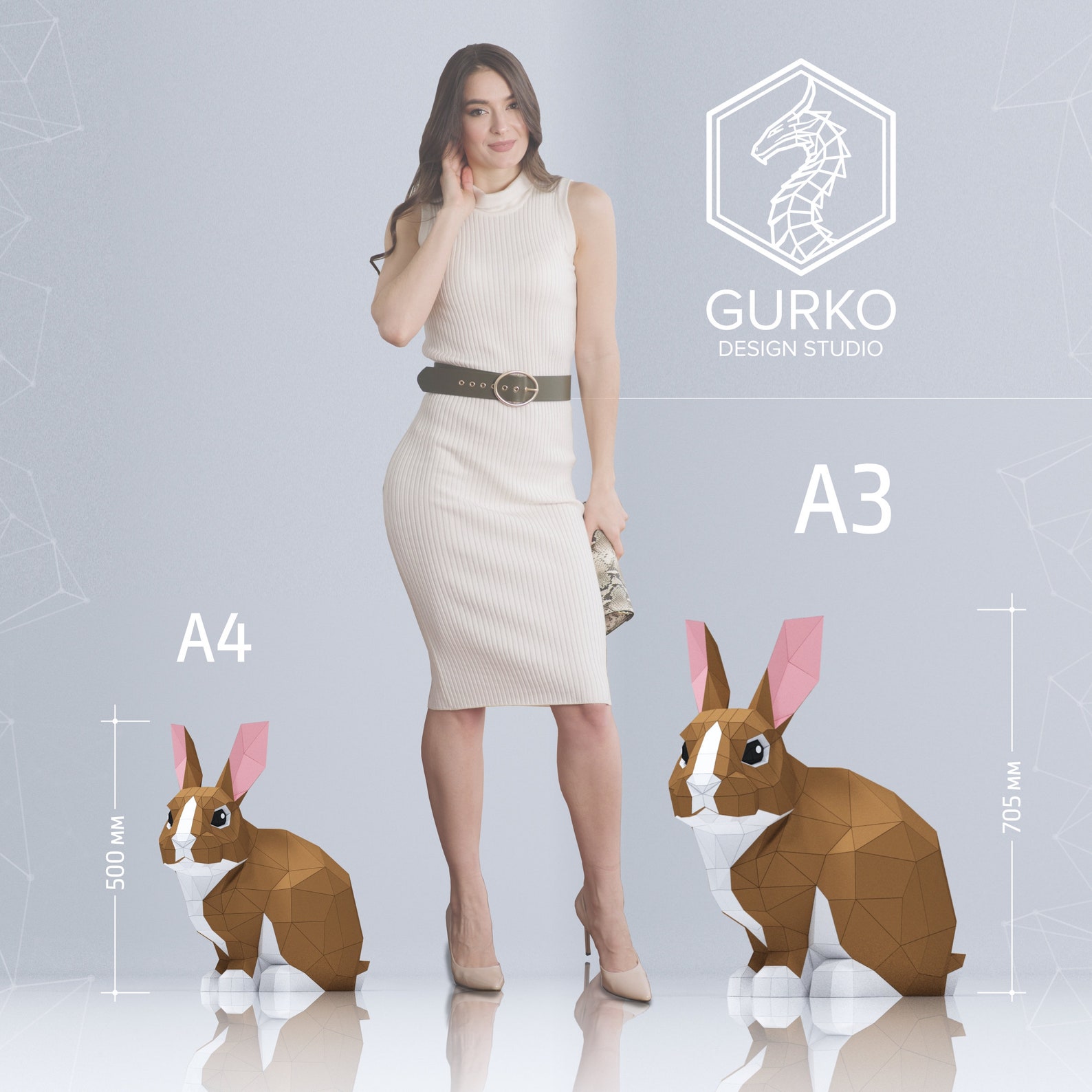 Rabbit Papercraft, Hare, Pdf, Gurko, Pepakura, Template, 3D Origami ...