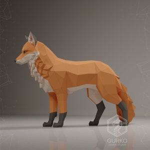 Standing Fox Papercraft, Digital Template, PDF Download, Gurko, 3D Low ...