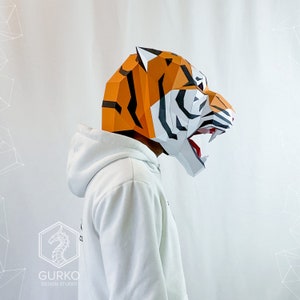 Angry Tiger Mask Papercraft, Cat, Digital Template, PDF Download, Gurko ...