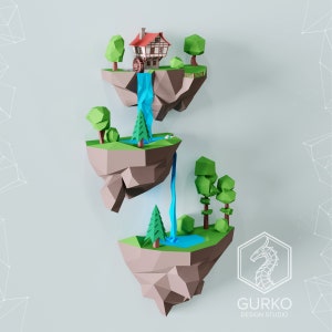 Papercraft Flying Island. Waterfall, Digital Template, PDF Download ...
