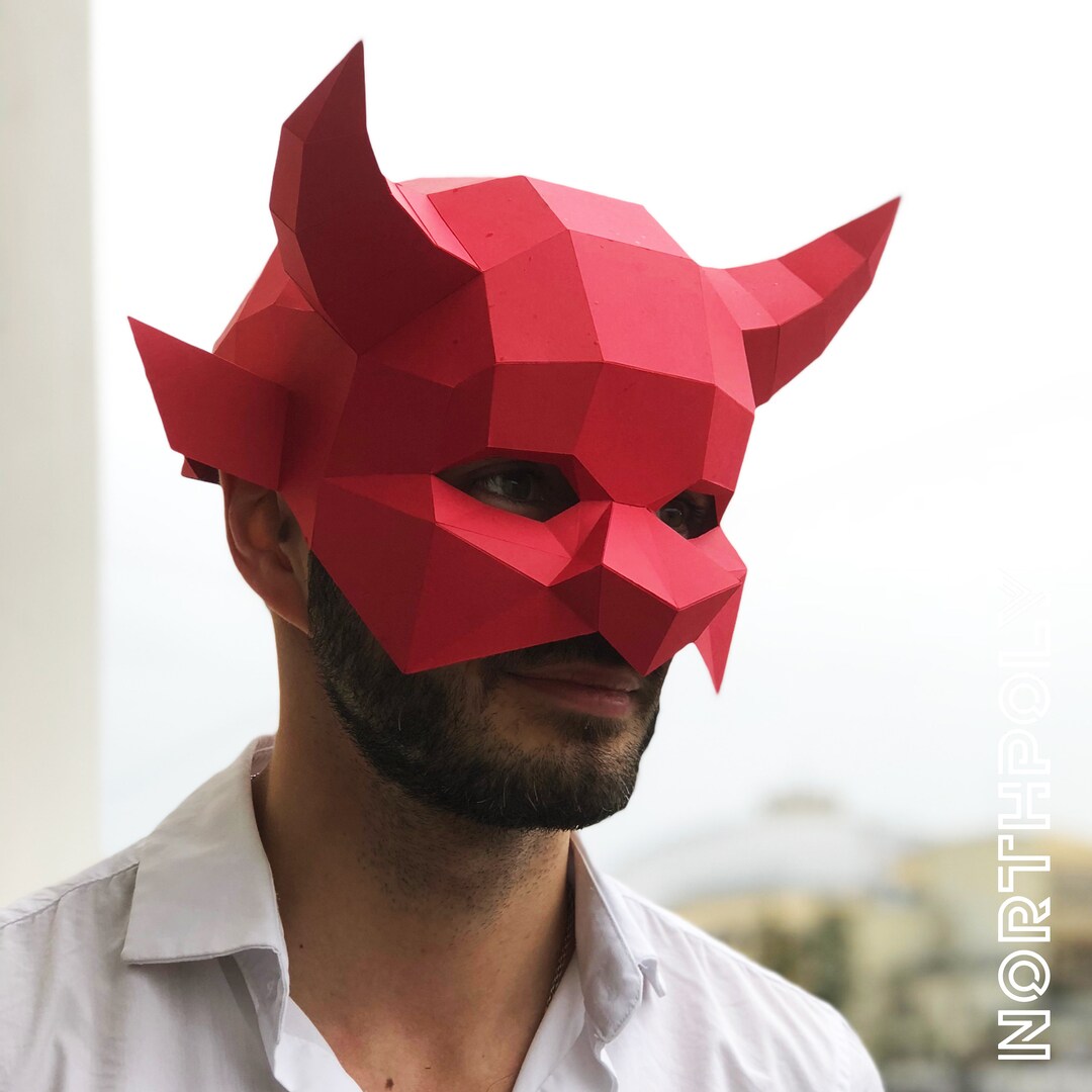 Devil Mask Papercraft, Digital Template, PDF Download, Gurko, 3D Low ...