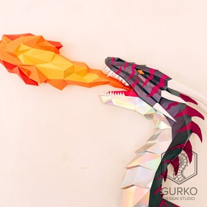 Papercraft Dragon With Flame, Digital Template, PDF Download, Gurko, 3D ...