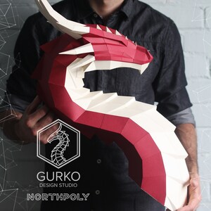 Fire Dragon Papercraft, Digital Template, PDF Download, Gurko, 3D Low ...