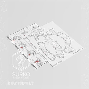 Fire Dragon Papercraft, Digital Template, PDF Download, Gurko, 3D Low ...
