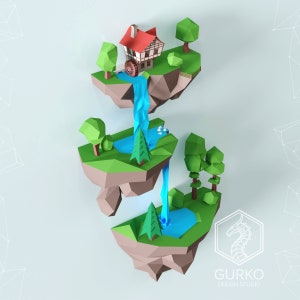 Papercraft Flying Island. Waterfall, Digital Template, PDF Download ...