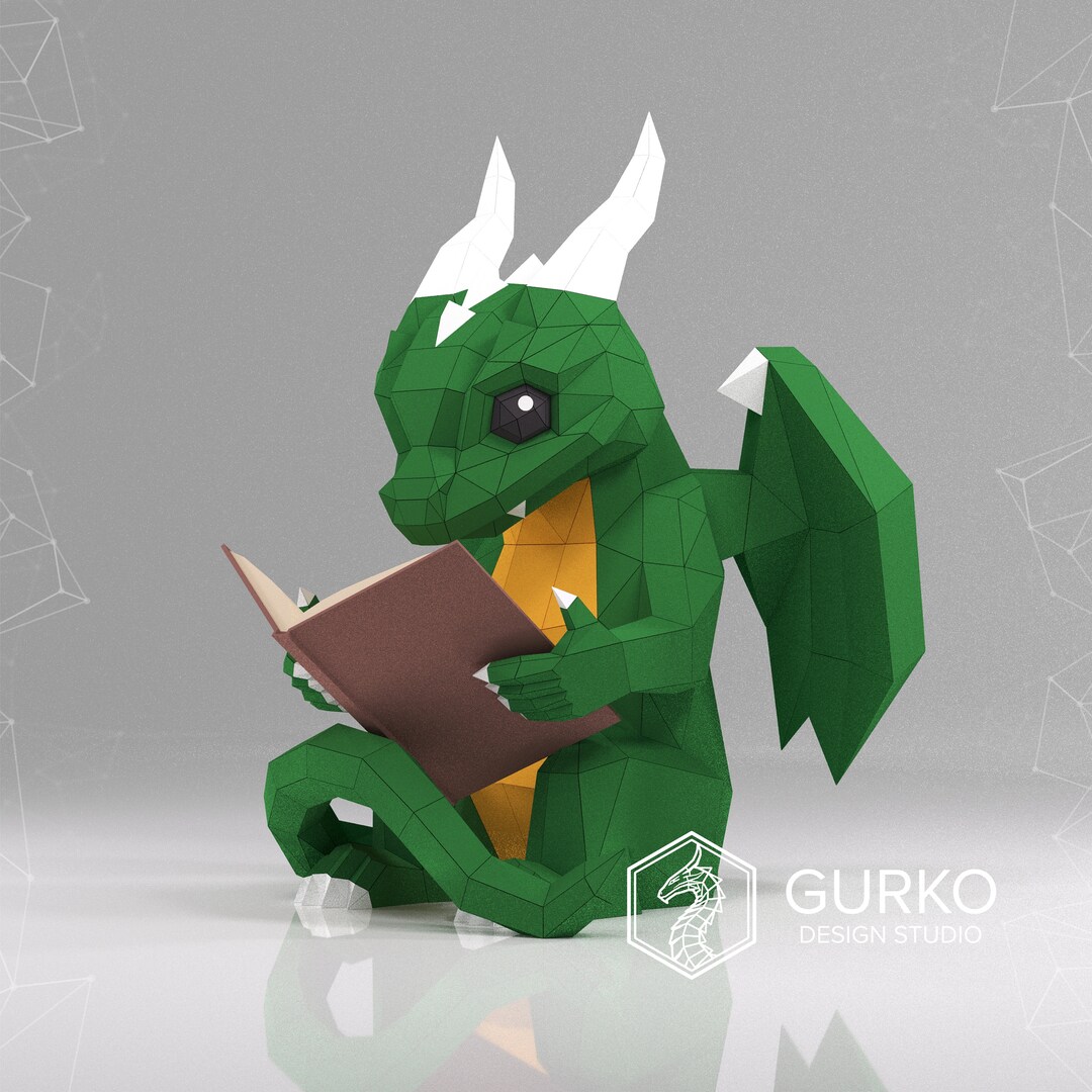 Papercraft Dragon With A Book, Pdf, Gurko, Pepakura, Template, 3D ...