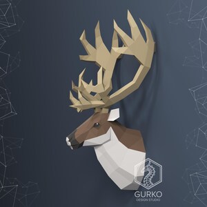 Reindeer Head Papercraft, Digital Template, PDF Download, Gurko, 3D Low ...