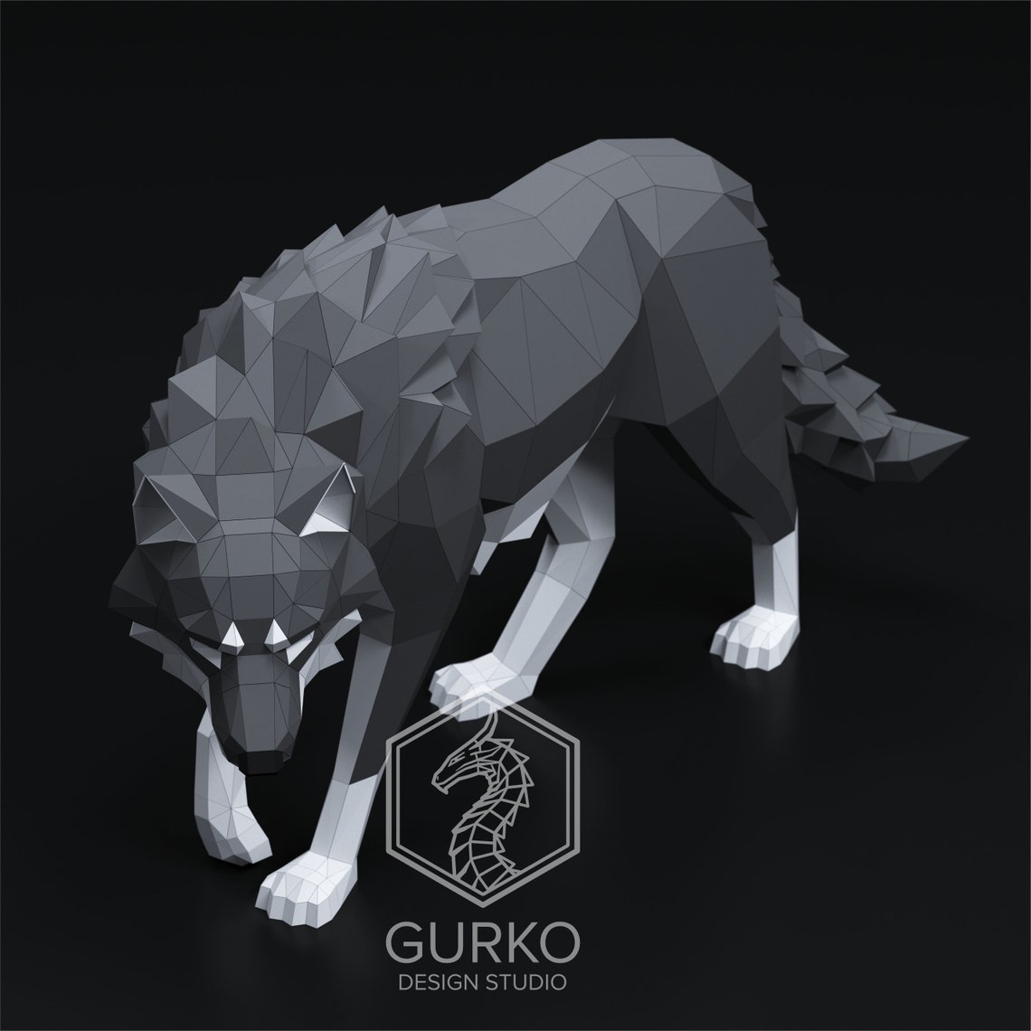 Crouching Wolf Papercraft, Digital Template, PDF, SVG, DXF Download ...