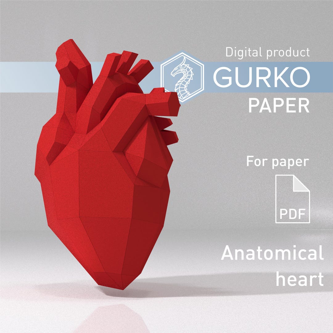 Anatomical Heart Papercraft, Digital Template, PDF Download, Gurko, 3D ...