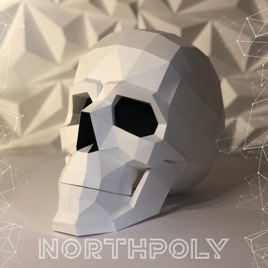 Skull Papercraft, Digital Template, PDF Download, Gurko, 3D Low Poly ...