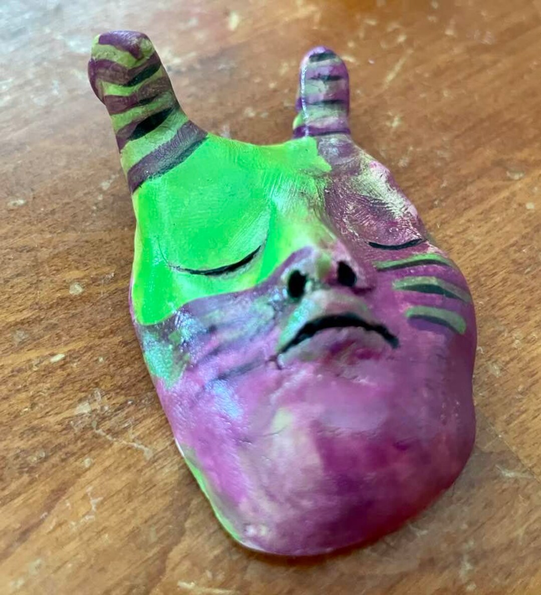 Face Horns Ceramic Clay Face Doll Parts Pendant Craft Pottery Woman ...