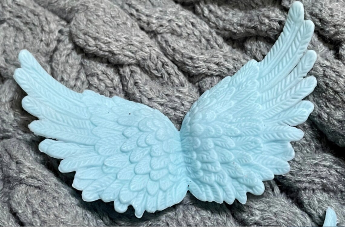 3 Blue angel wings 3D plastic ornament shabby supplies | Etsy