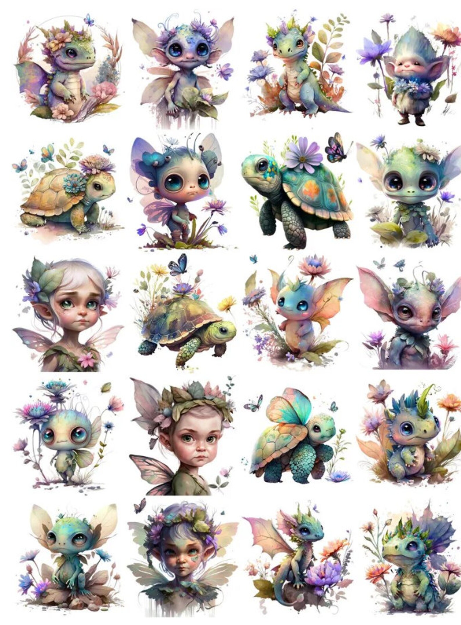 20 Pixie Fairy Stickers Bright Color Angels Wings Hats Crown Ephemera ...
