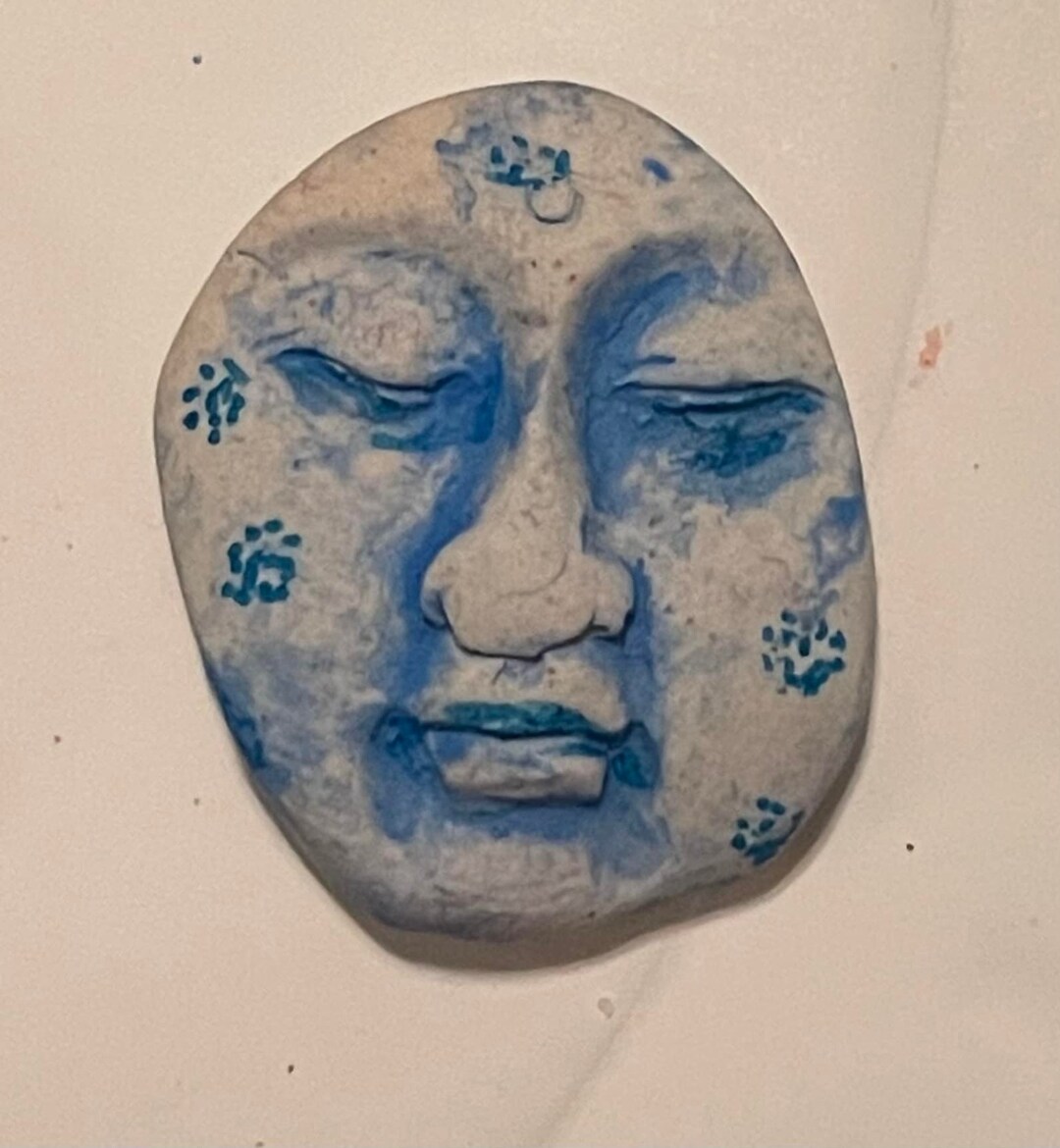 Blue Moon Face Doll Face Handmade Clay Head Cabochon Mosaic Tile Woman ...