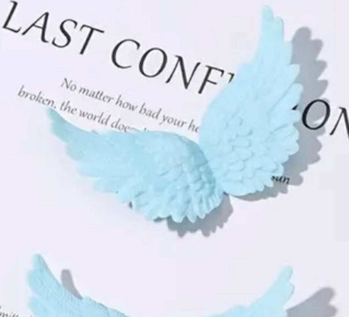 3 Blue Angel Wings 3D Plastic Ornament Shabby Supplies Christmas ...