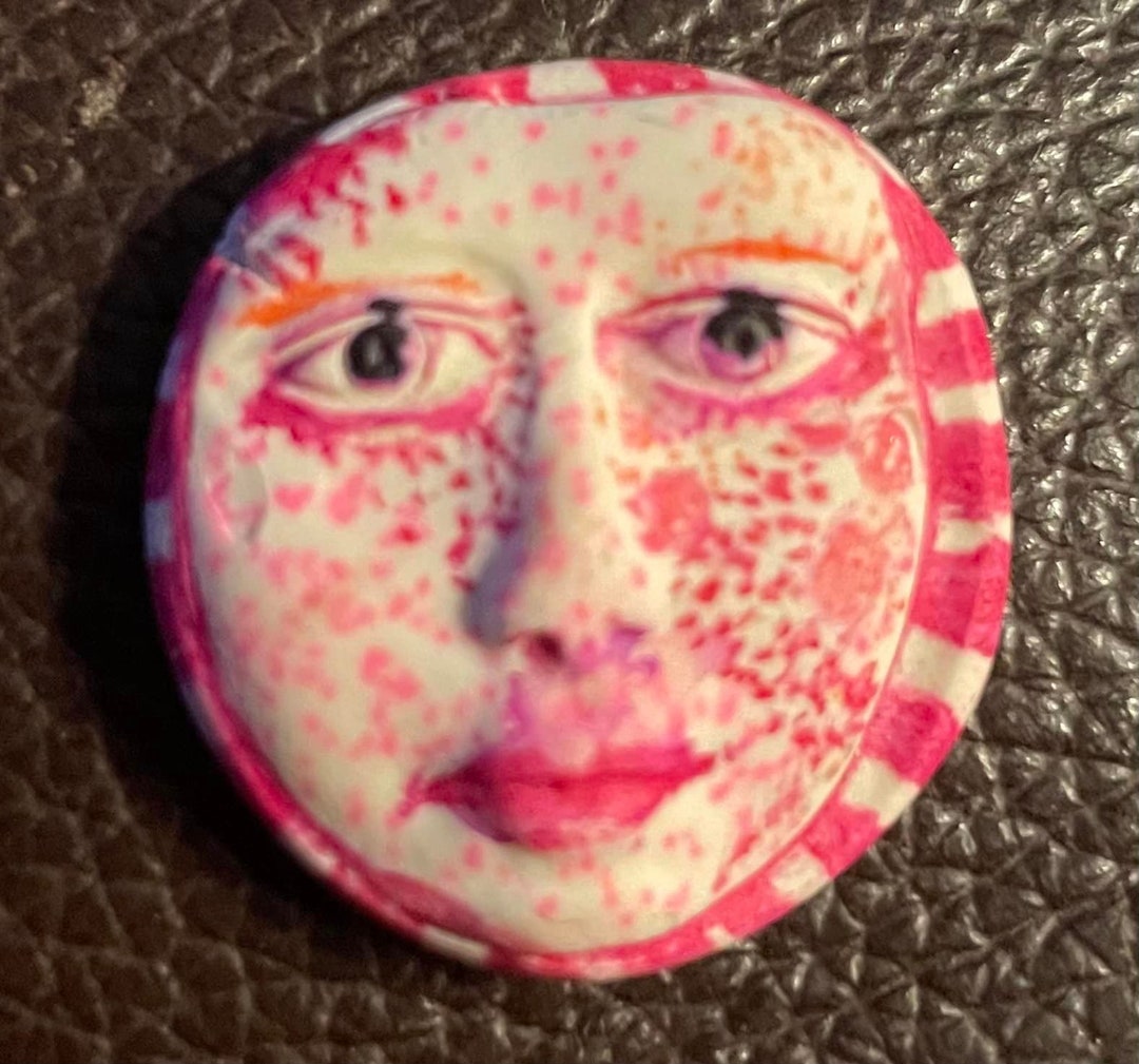 Small Clay Face Doll Parts Pendant Craft Pottery Woman Handmade Moon ...