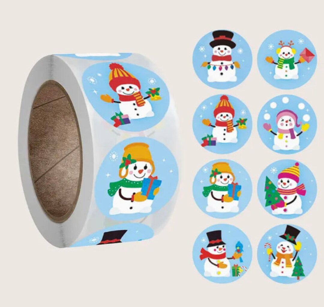 500 Christmas Seals Snow Man Woman Snowmen Stickers 1 Round Small ...