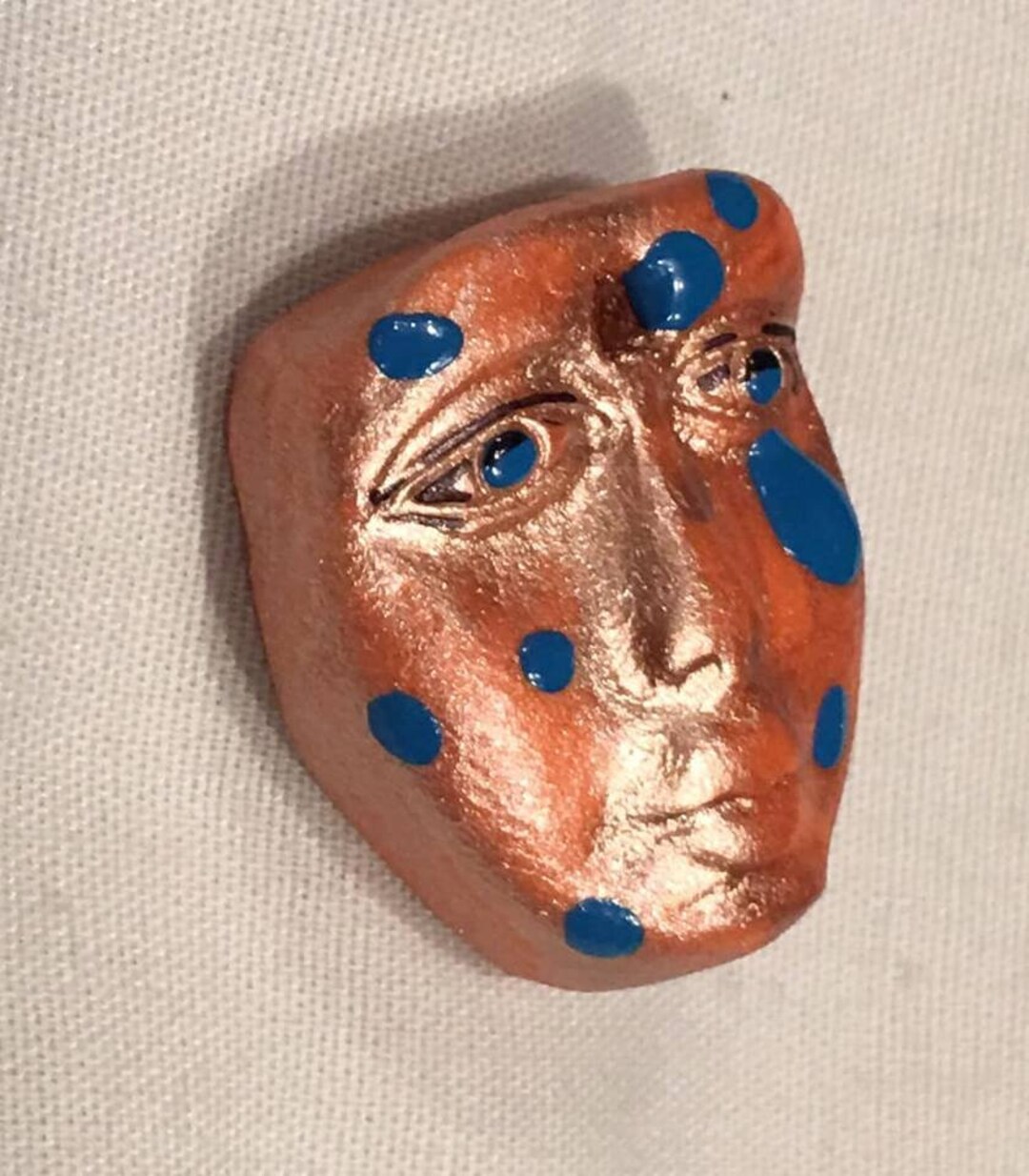 Handmade Clay Face Gold Grumpy Sad Head Buddha Mosaic Tile Woman Lady ...