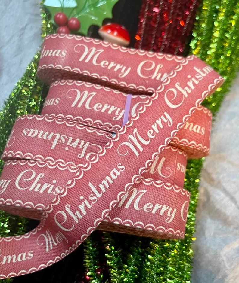 5 Yards 15mm Christmas Shabby Faded Ribbon Red and White Merry ...
