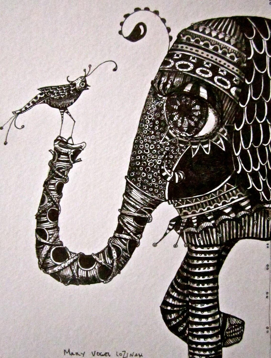 Elephant Print Drawing Zentangle Mary Vogel Lozinak Pinkflamingo61 Pink ...