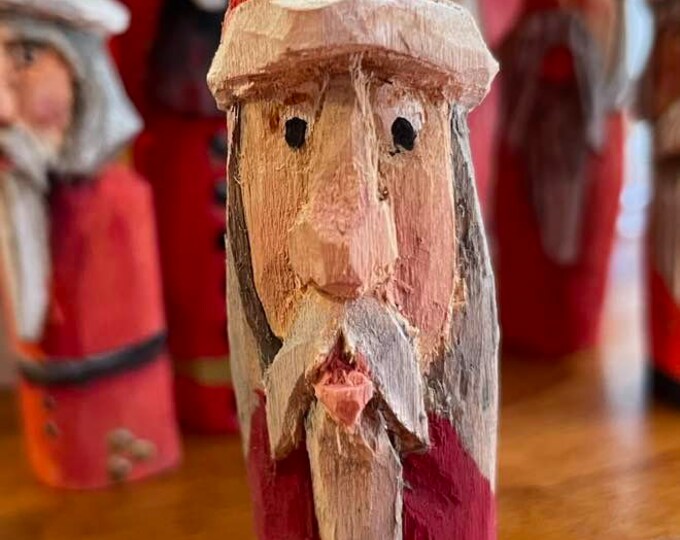 Christmas Primitive Santa Claus Woodcarving Wood Carved Carving Decor ...
