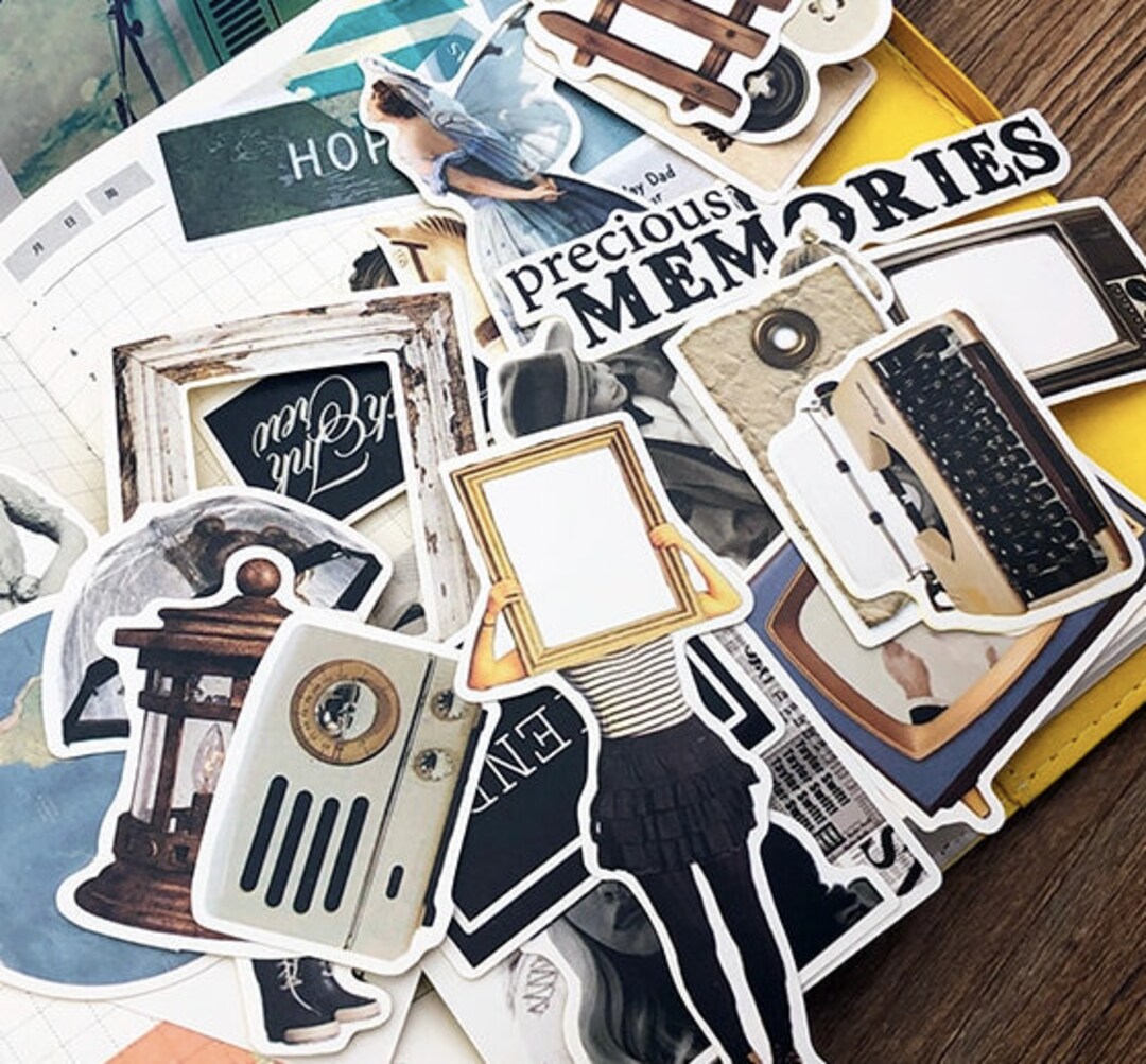 10 Retro Stickers Bright Color Ephemera Radio Tv Girls Children People ...