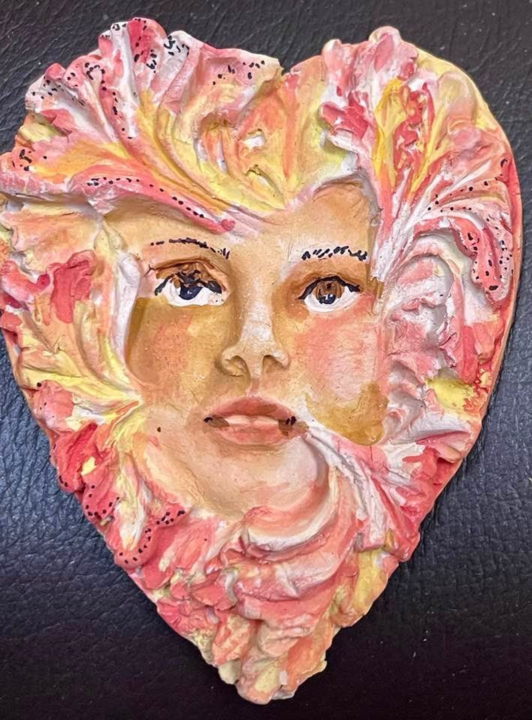 Clay Woman Face in Heart Tile With Hole Mosaic Jewelry Parts Supplies ...