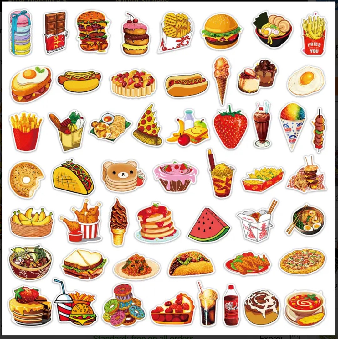 50pcs Stickers Food Hamburgers Drinks Cartoon Sticker Cartoon Funny Kid ...