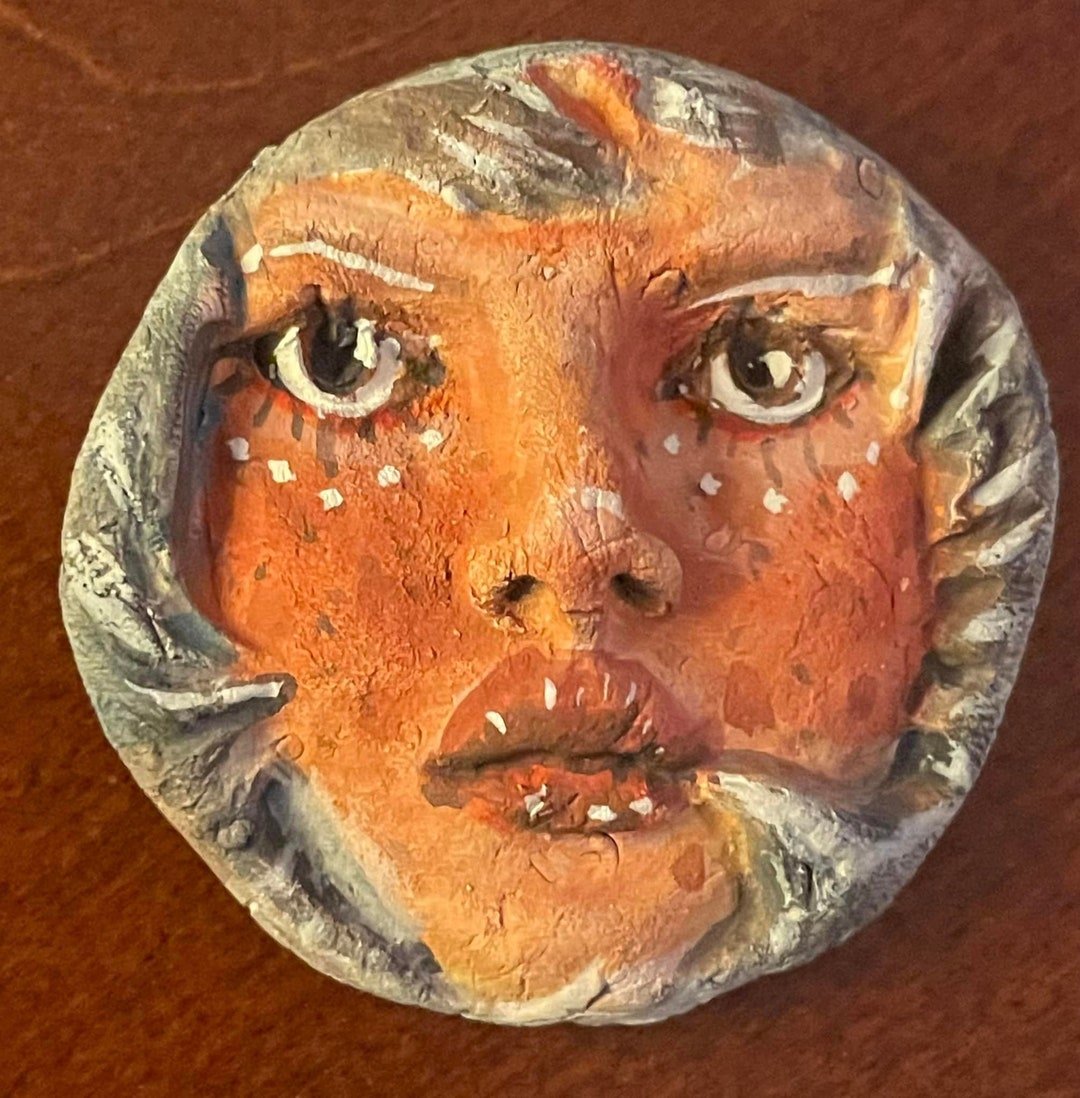 Large Ceramic Clay Face Doll Parts Pendant Craft Pottery Woman Handmade ...