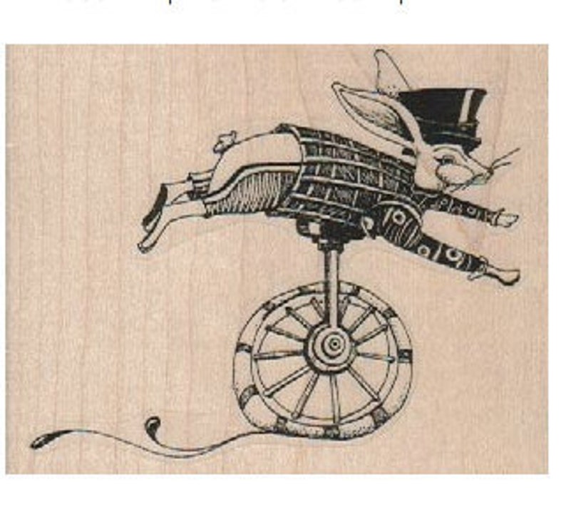 Large Rabbit on Unicycle Rubber Stamp Steampunk Style Designer Mary ...
