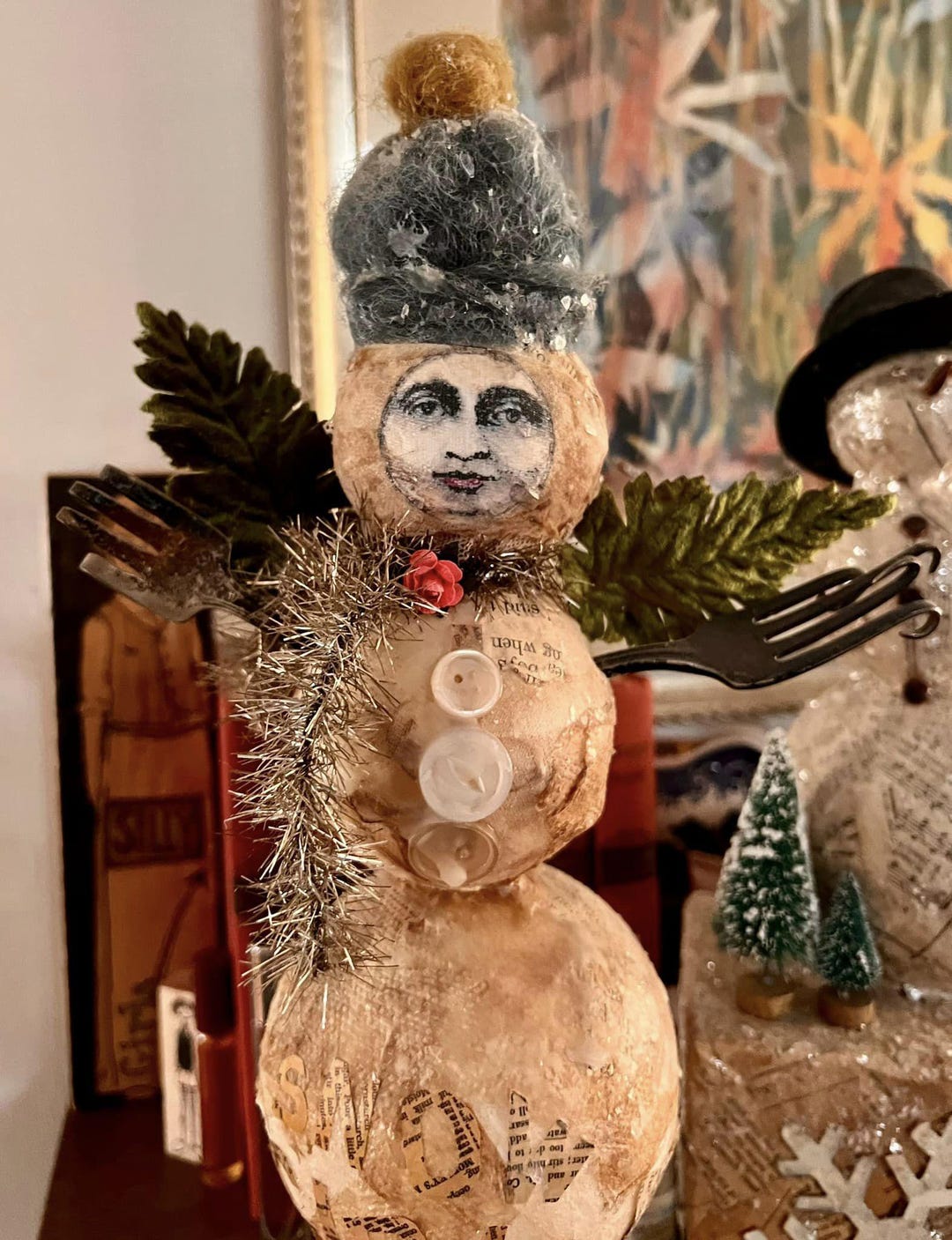 Christmas Handmade Snowman Paper Mache Christmas Carols Snowmen Woman ...