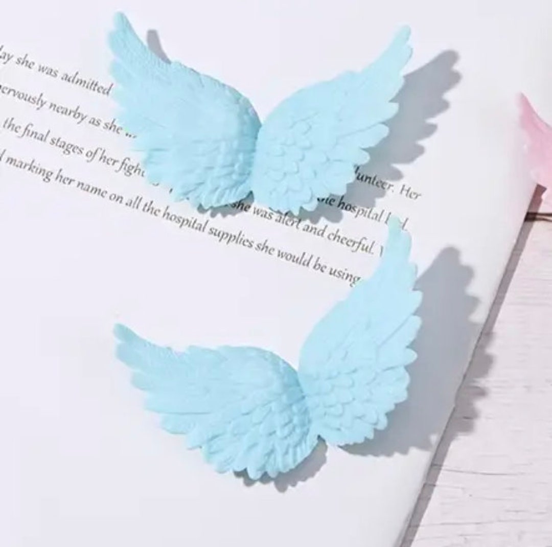 3 Blue Angel Wings 3D Plastic Ornament Shabby Supplies Christmas ...